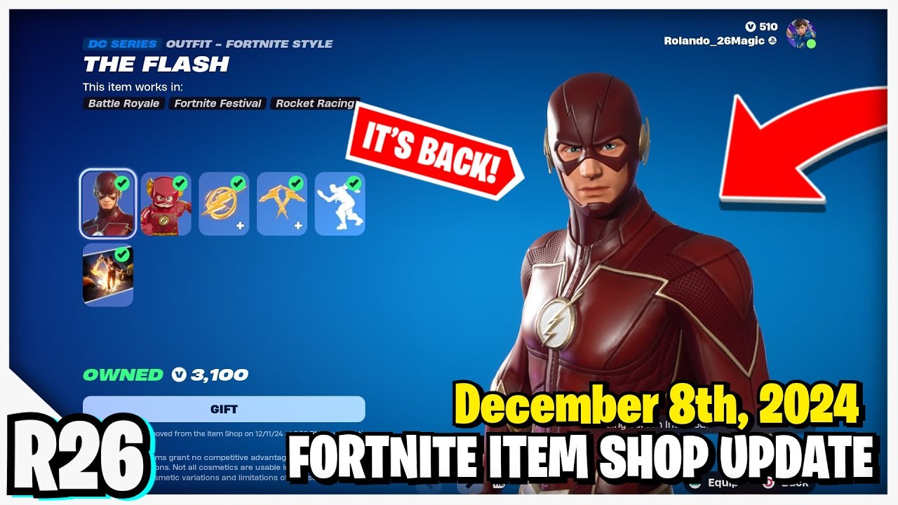 NEW Fortnite Item Shop FLASH DC SKIN & EMOTES BACK AFTER 1 YEAR! - YouTube