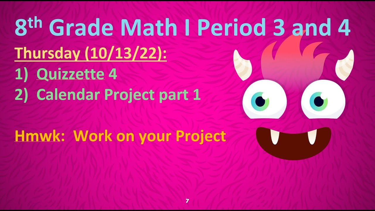 8th Grade Math Period 3 and 4 Thursday Lesson (Quizzette) - YouTube