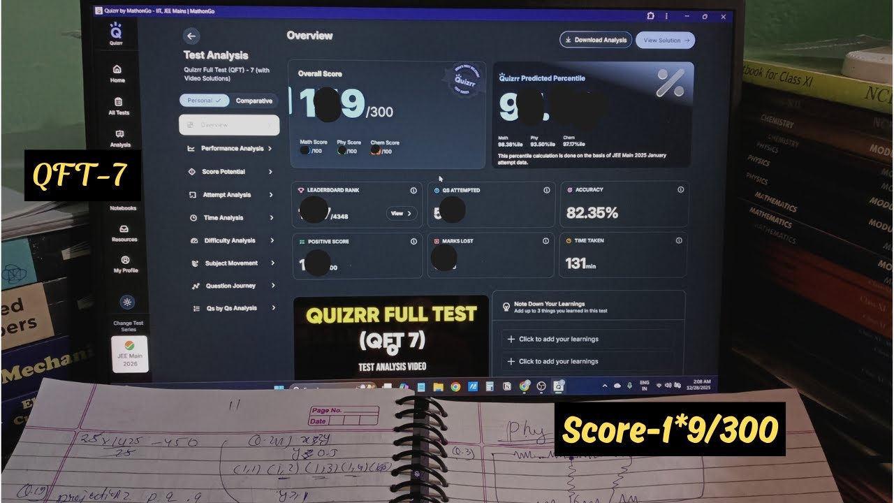 QFT-7 Increasing in marks🔥🔥| 1*9/300 in Mock Test | JEE 2026 - YouTube