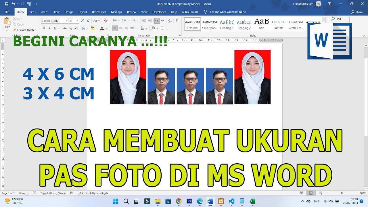 Cara membuat ukuran pas foto 4x6 dan 3x4 di Microsoft Word - YouTube