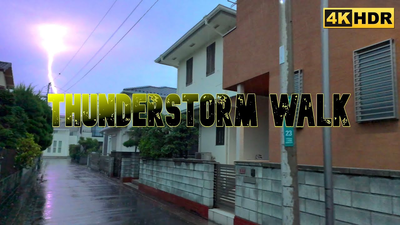 Rainy Thunderstorm Walk in Japan: Lightning, Thunder, and Relaxing ...