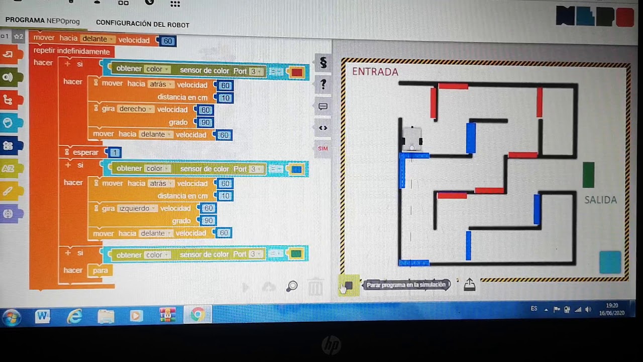 Laberinto Open Roberta con sensor de color - YouTube