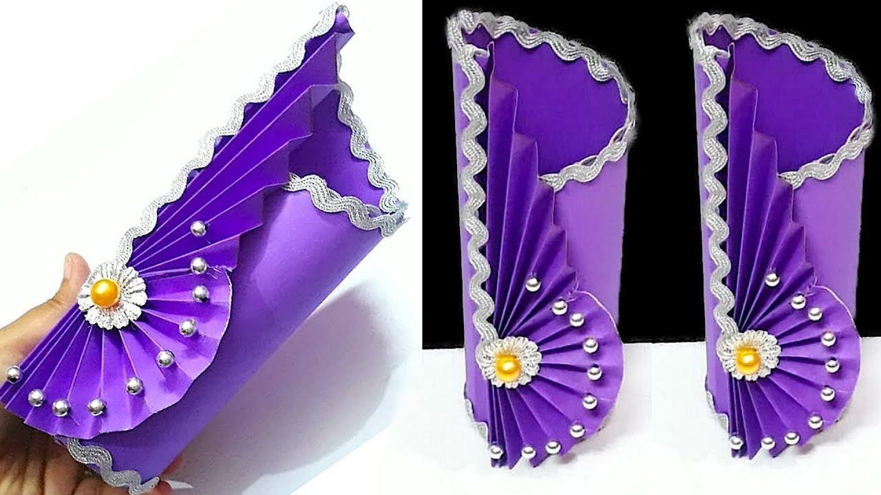 Flower vase with paper at home | paper Flower vase making idea - YouTube