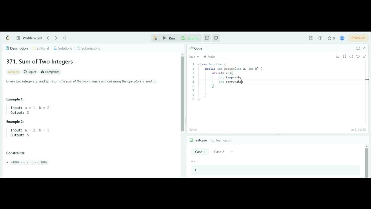 #leetcode371 Sum of Two Integers - YouTube