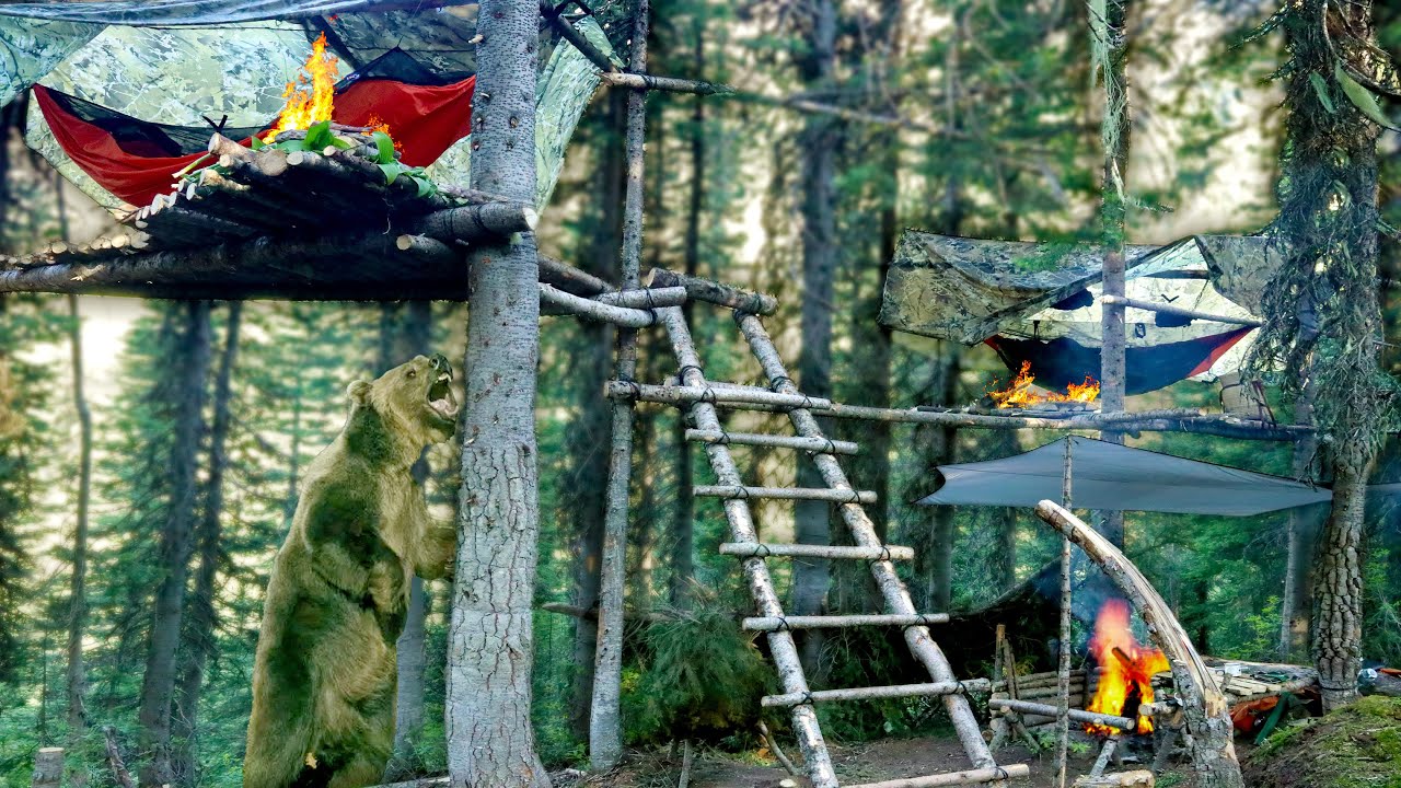 30-Days TREE-TOP Surviving in Primitive EWOK Village! - YouTube