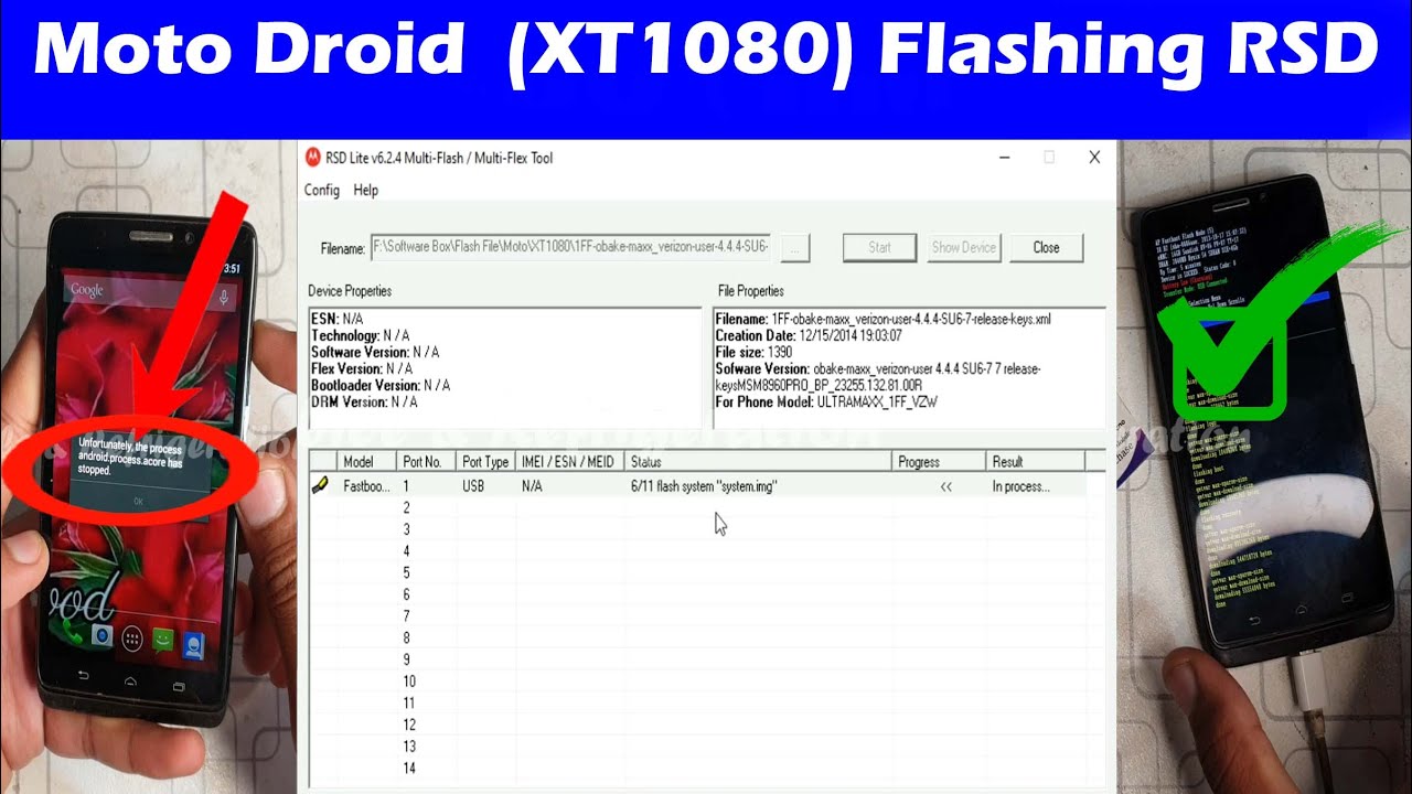 Moto Droid Ultra (XT1080) Flashing Tool RSD Lite - YouTube