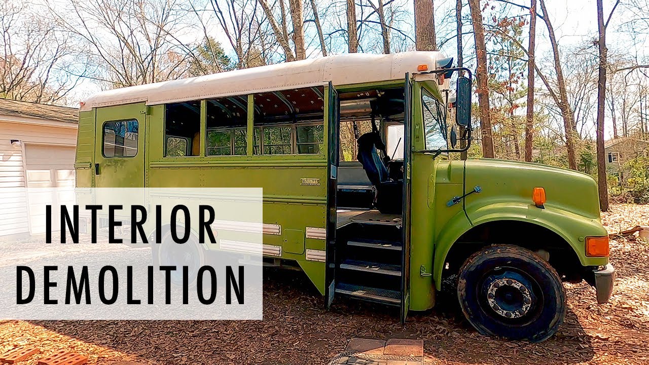 How We Removed Our Ceilings, Walls, & Windows | SKOOLIE BUILD - YouTube