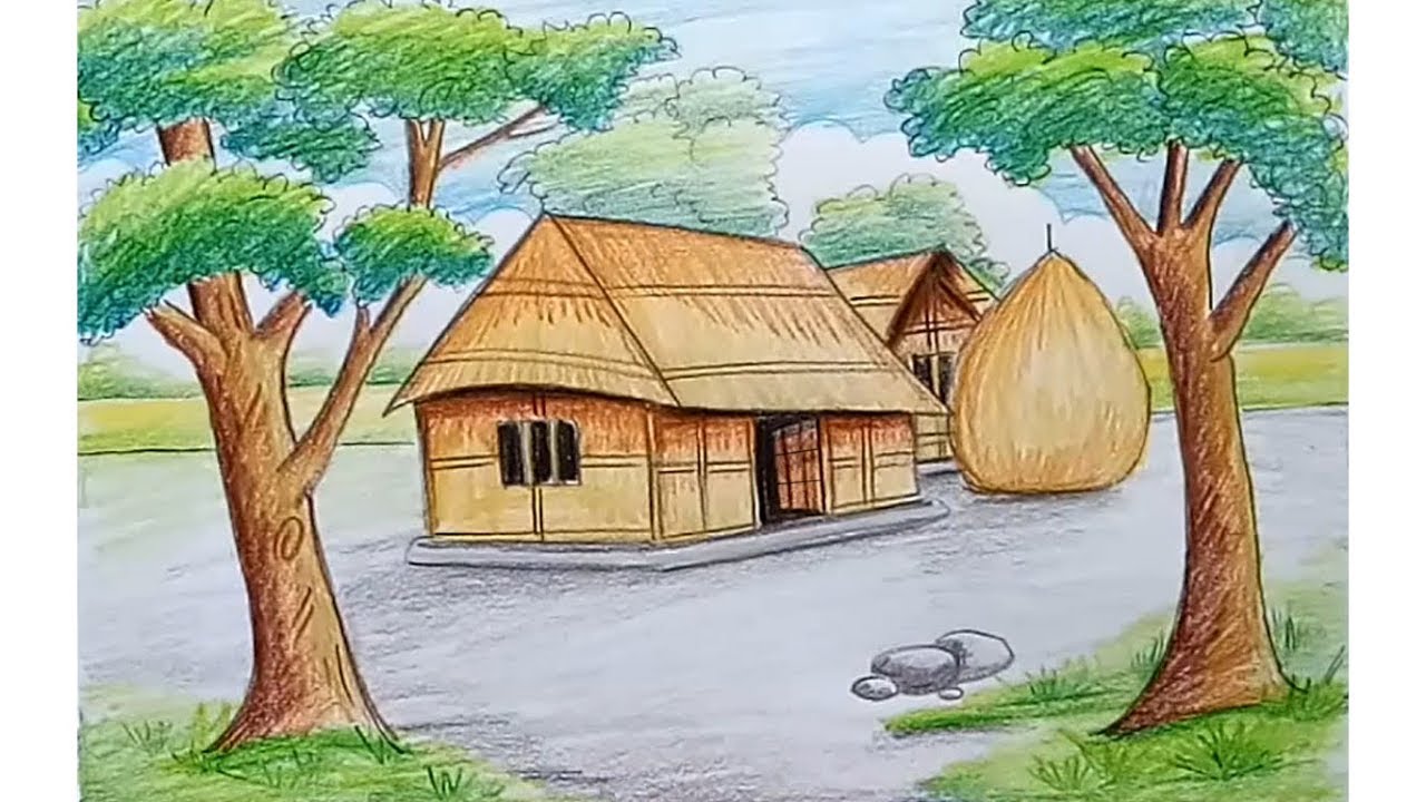 How to draw A simple scenery step by step - YouTube