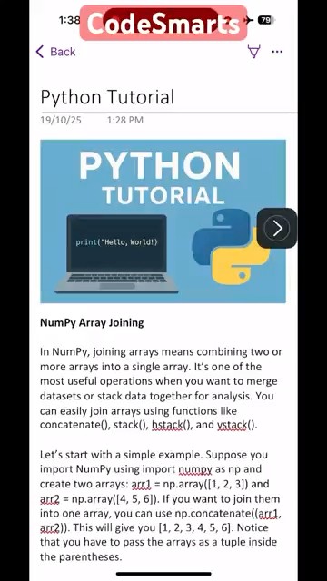 NumPy Array Joining #shorts #shortsfeed #shortsviral #shortsvideo #ai # ...