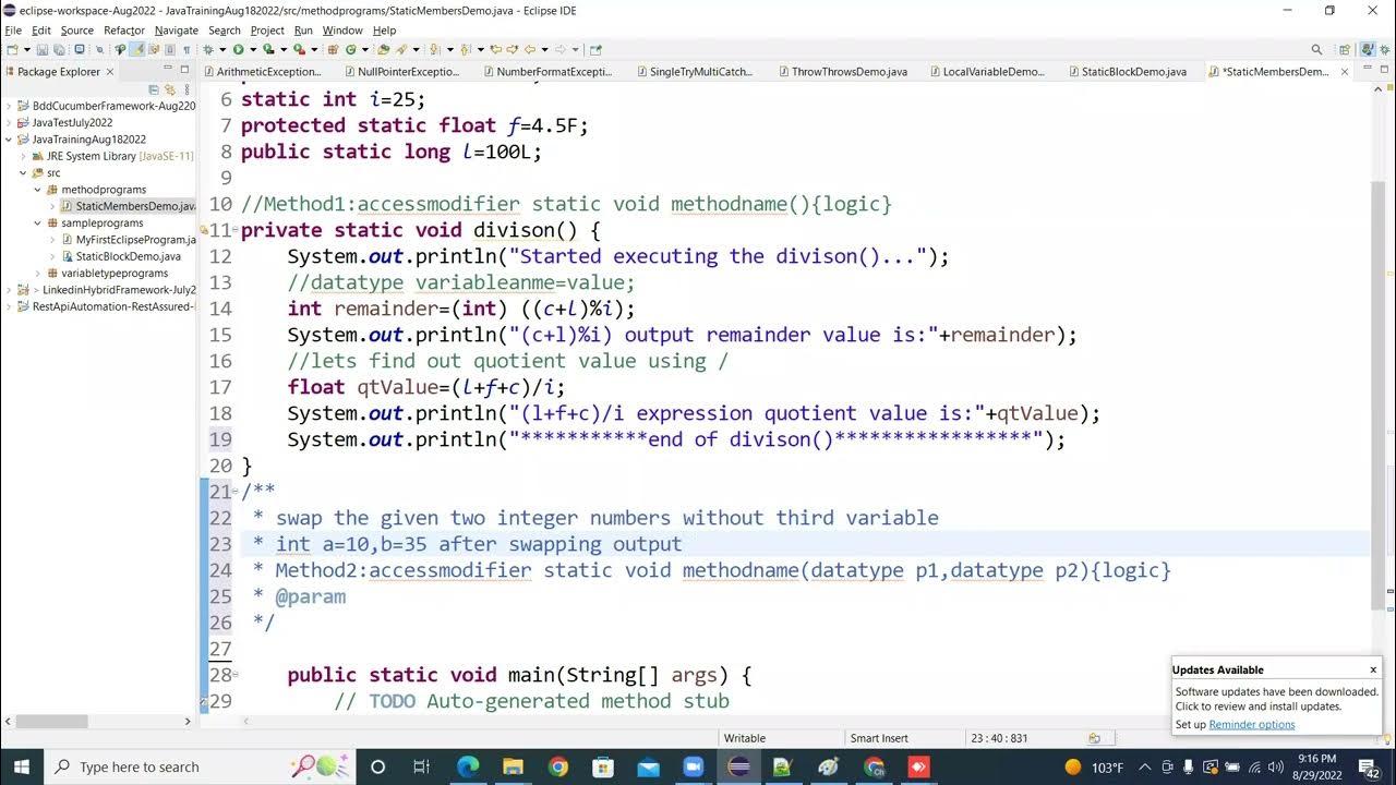 Corejava Methods Staticmethods Programs Design Aug20220830 Youtube
