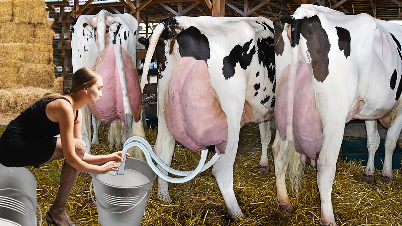 Farming in the Dairy Farm | Dairy Farming with Cow animals | Cow videos ...