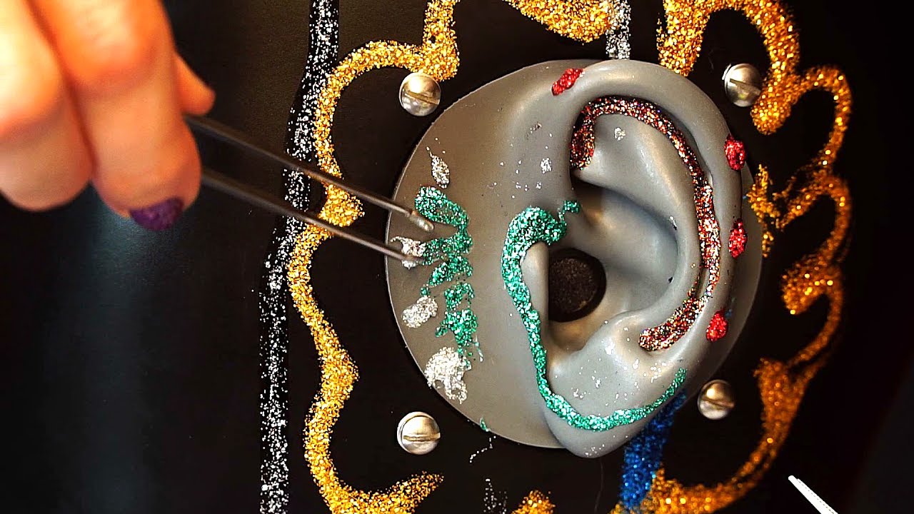 1 Hour ASMR Glitter Glue Ear Cleaning No Talking - B1E Binaural Dummy ...