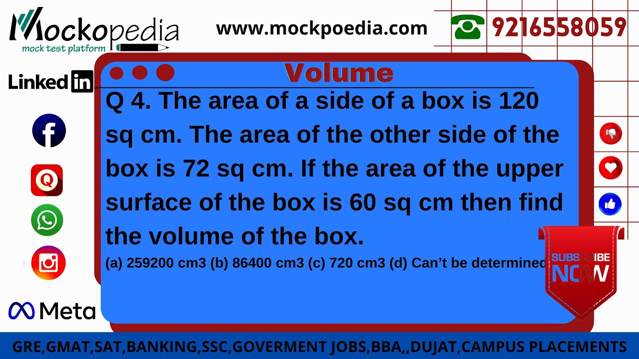 Q4-The area of a side of a box is 120 sq cm. The area of the other side ...