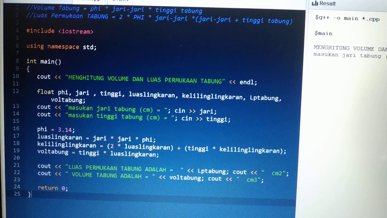 Menghitung volume dan lp tabung cpp - YouTube