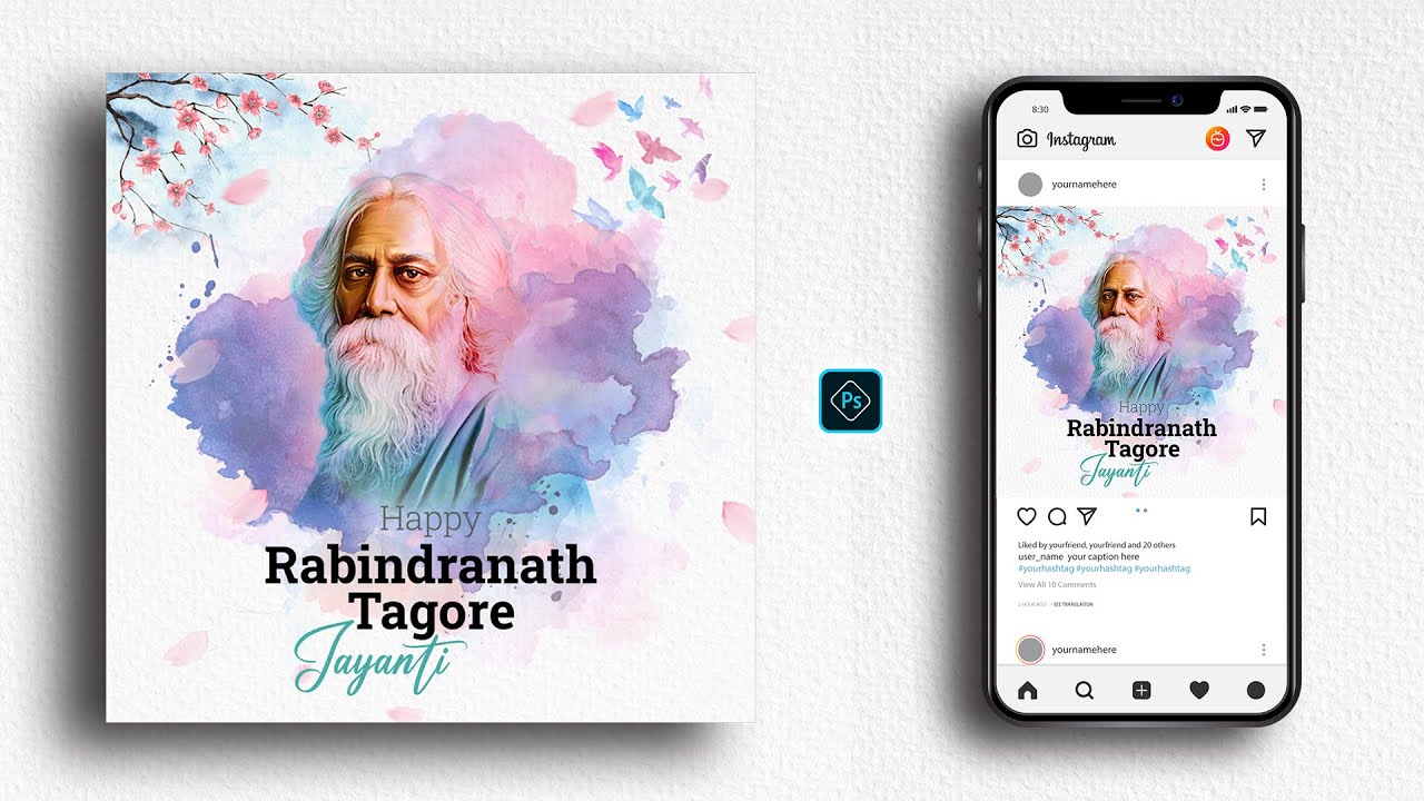 Rabindranath Tagore Jayanti Celebration Social Media Post Banner Design ...