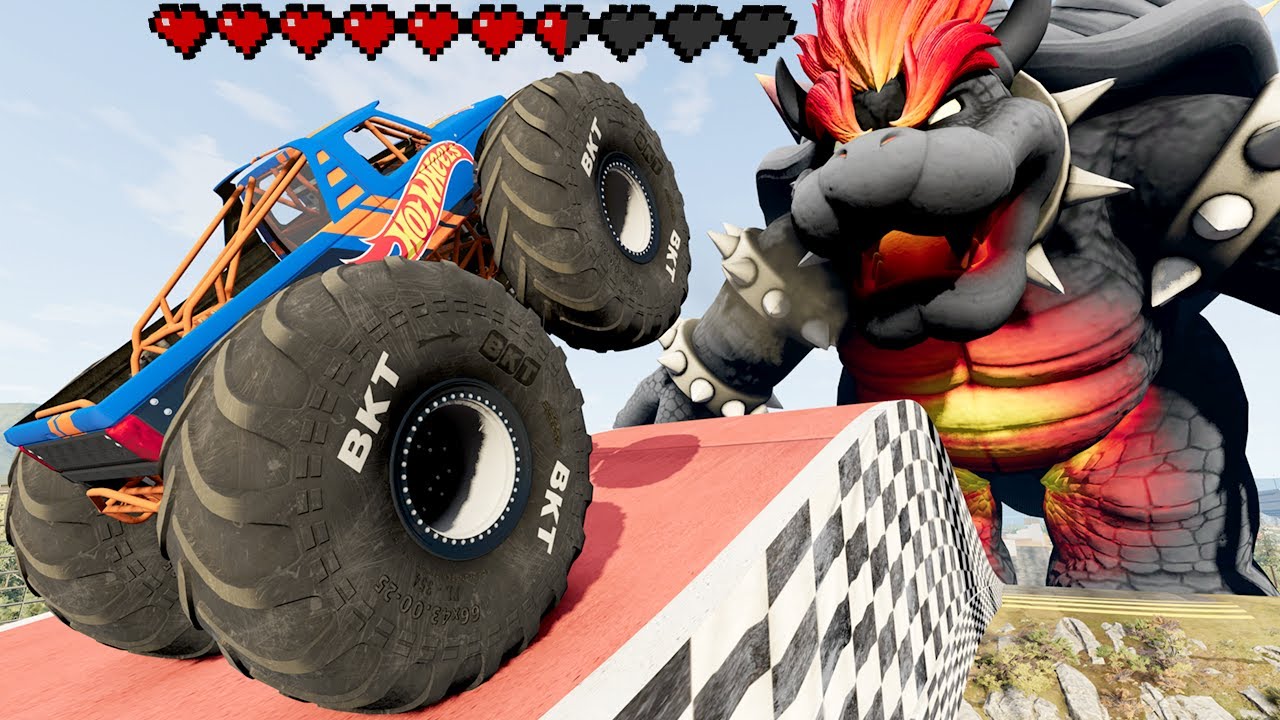 Monster Truck Madness vs Bowser With Health Bars| Long Jumps and ...