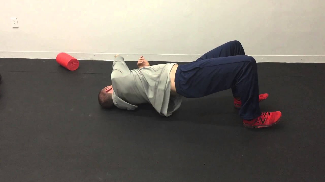 Glute Bridge with Overhead Reach - YouTube