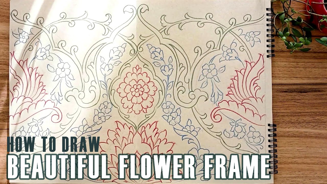 Carpet Design Drawing: How to Draw Beautiful Flower Frame | Step by ...