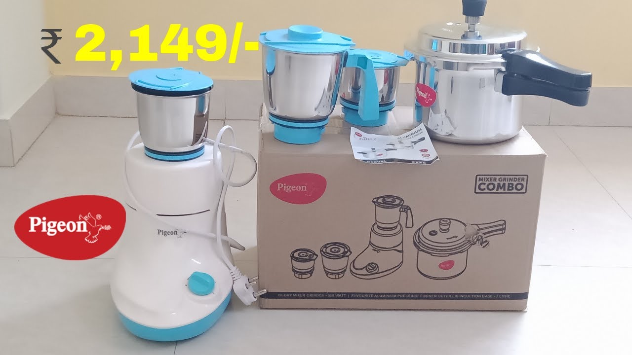 Pigeon Mixer Grinder with Pressure Cooker Combo | Unboxing | Malins ...