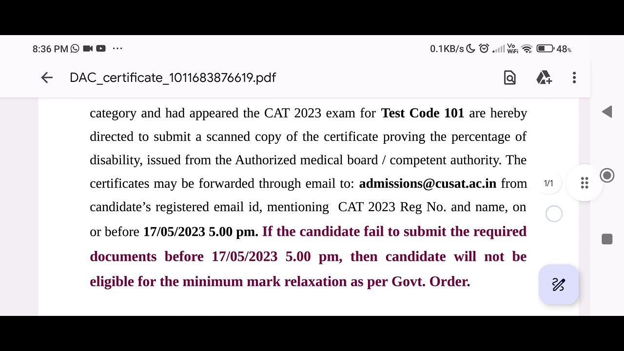 cusat 2023 latest update / pwd certificate - YouTube