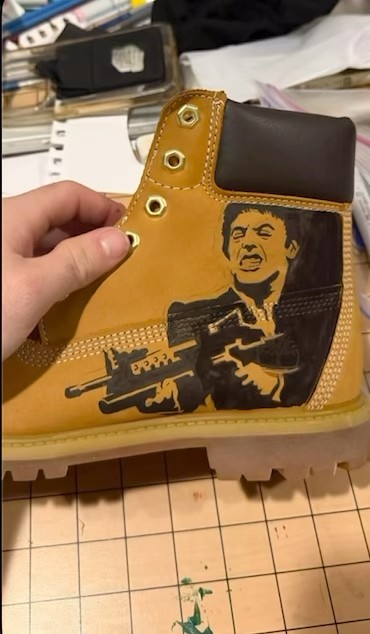 DRAWING TONY MONTANA ON MY TIMBS TIMELAPSE | ARTBYTADAMO #scarface # ...