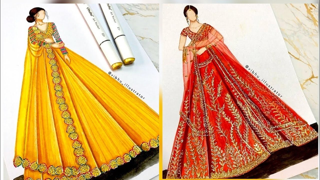 designer lehenga image/ how to draw designer lehenga tips/vibhu ...