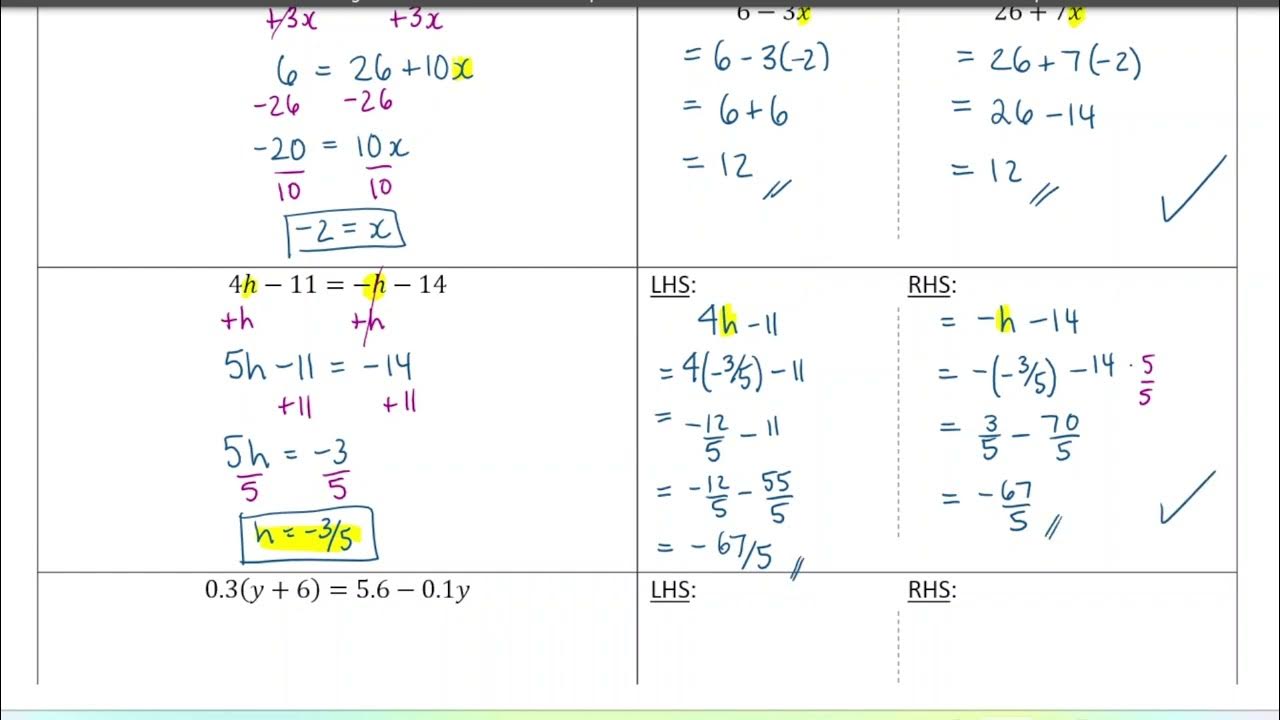 Math 9 - Solving Multi-step Linear Equations (Variables on Both Sides ...