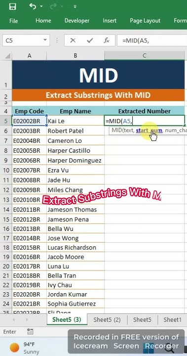 MID Function In Excel - YouTube