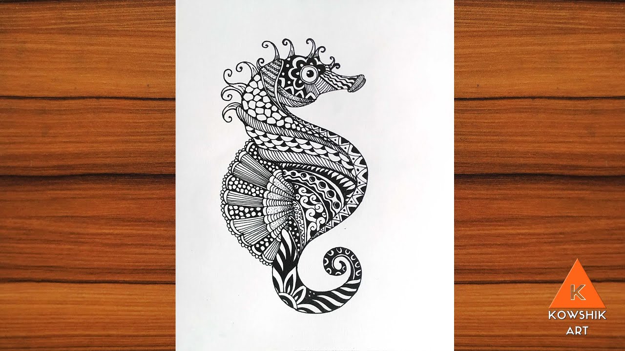 Seahorse Zentangle Drawing II Zentangle Art of Seahorse - YouTube