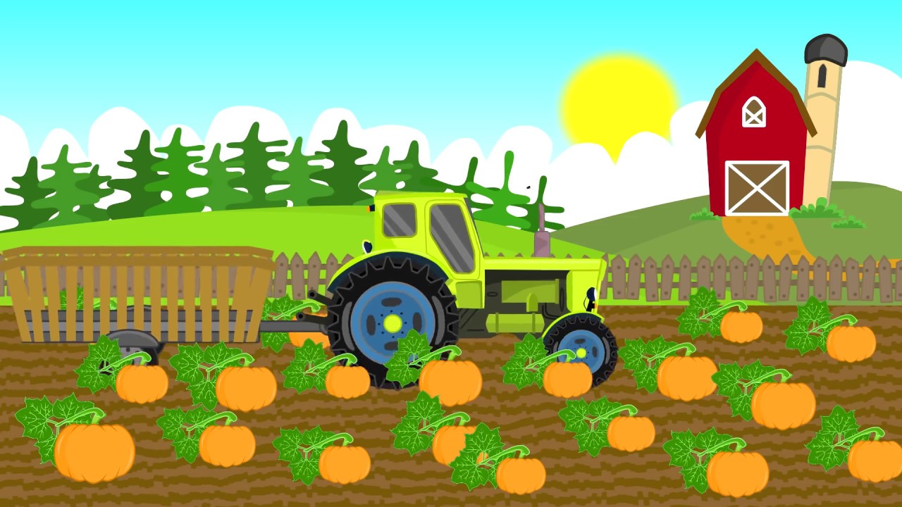 Tractor and work on the farm | harvest tomato - Green Cartoon Tractors ...