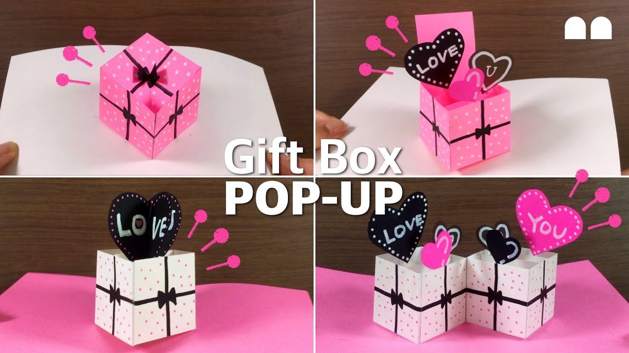 [Pop-up#42] 선물박스 팝업카드 만들기 3탄~(4가지 방법) | How to make a Cube Box pop-up ...