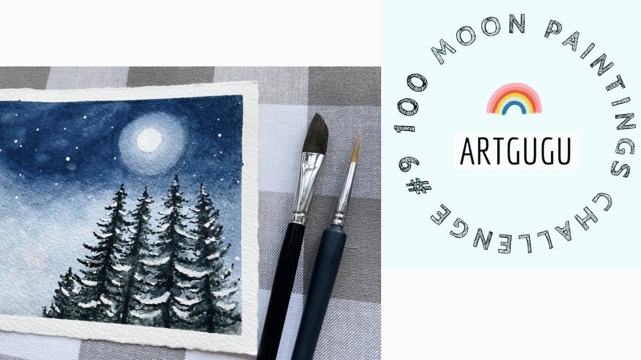 Watercolor painting tutorial Winter Snow Moon night /100 Moon Painting ...