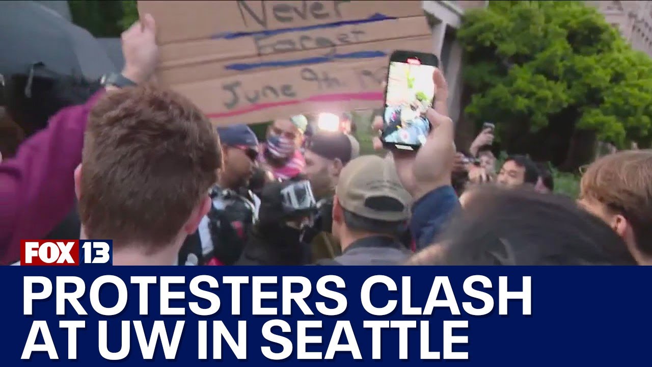 Protesters clash at University of Washington - YouTube