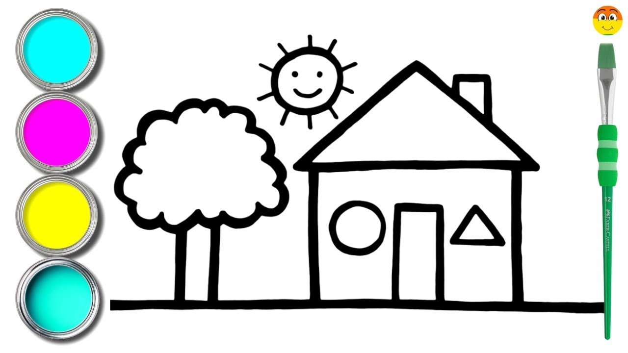 Drawing house from shapes,easy drawing,colouring and painting for kids ...