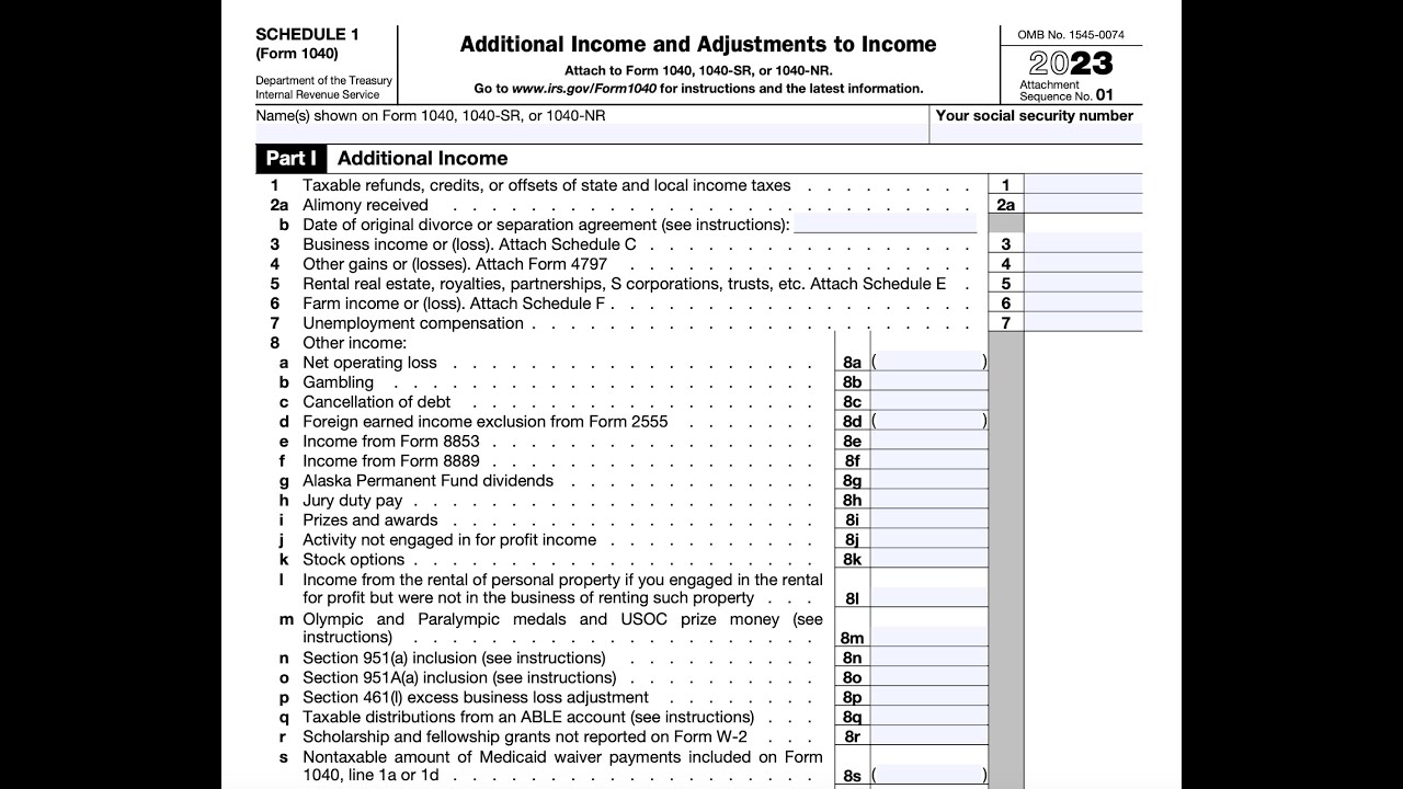 How to Fill out Line 10 of Form 1040 - 2023 Tax Returns - YouTube