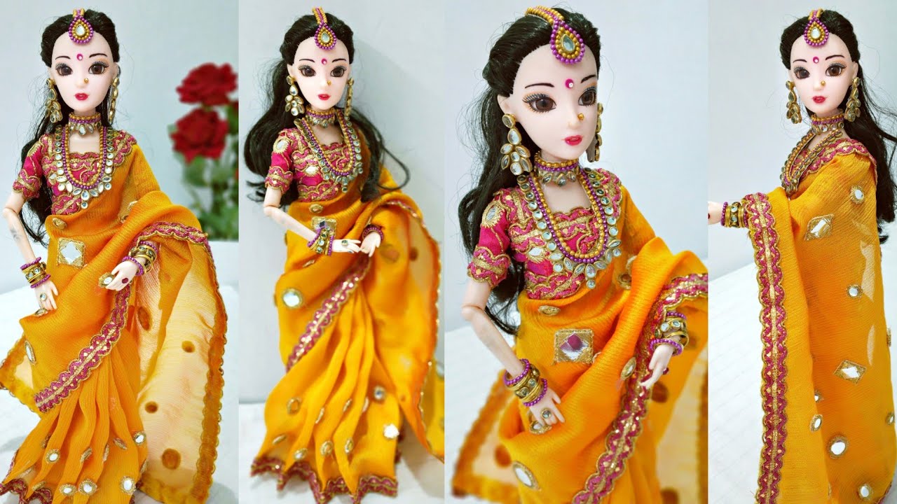Barbie Beautiful Designer Saree with Mirror work | Barbie Doll Party ...