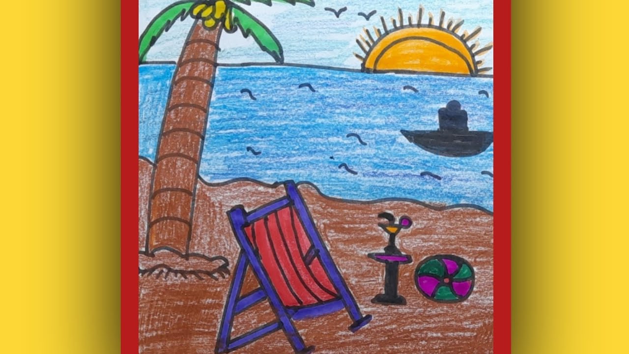Sea beach drawing//easy Senary drawing//easy Senarydrawing/how to draw ...
