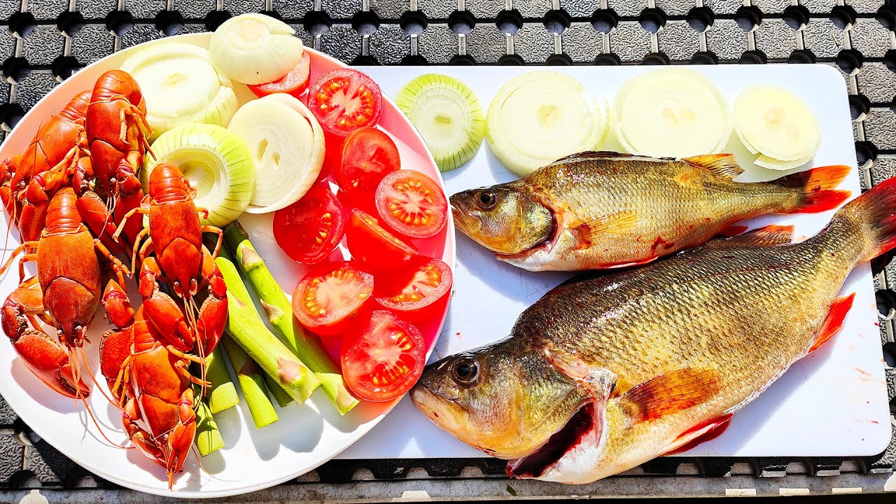 Fishing Catch And Cook. Yabbies And Redfin (Crawfish And Perch) With ...