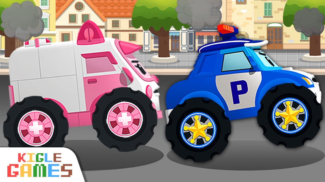 로보카폴리 영어 직업놀이 인기모음 2 경찰차 구급차 소방차 중장비 어린이교육 생활습관 영어공부 키글 게임 Kigle Games Youtube