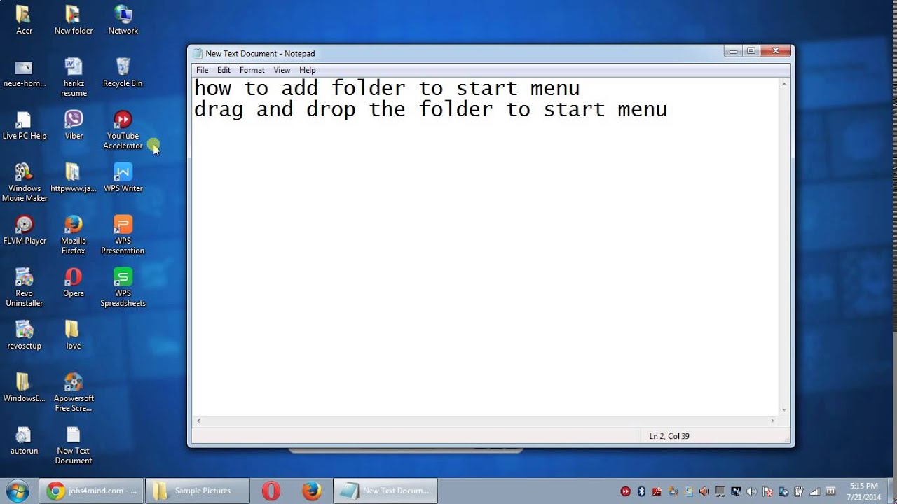 How To Add Folder To Start Menu In Windows 7 YouTube How To Add Folder To Start Menu In Windows 7 YouTube