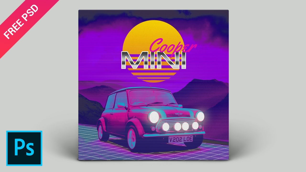 Create Vaporwave Aesthetic Mini Cooper Cover Art - Tutorial Photoshop ...