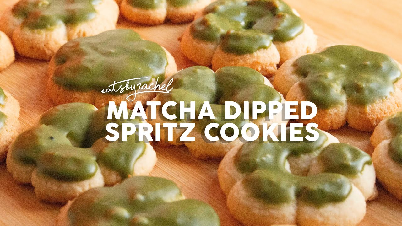 Matcha Dipped Holiday Spritz Cookies (with a Cookie Press) - YouTube