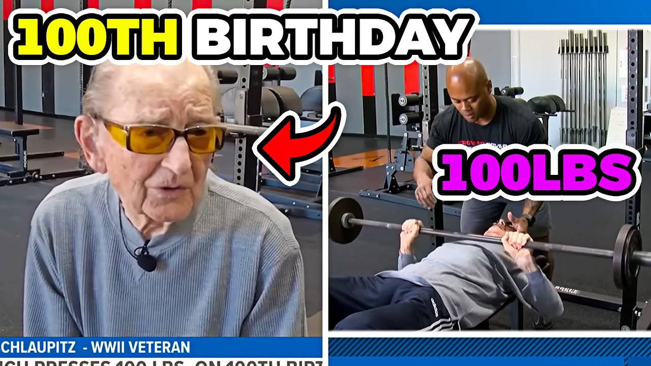 100-year-old man celebrate birthday with a 100lbs bench press - YouTube