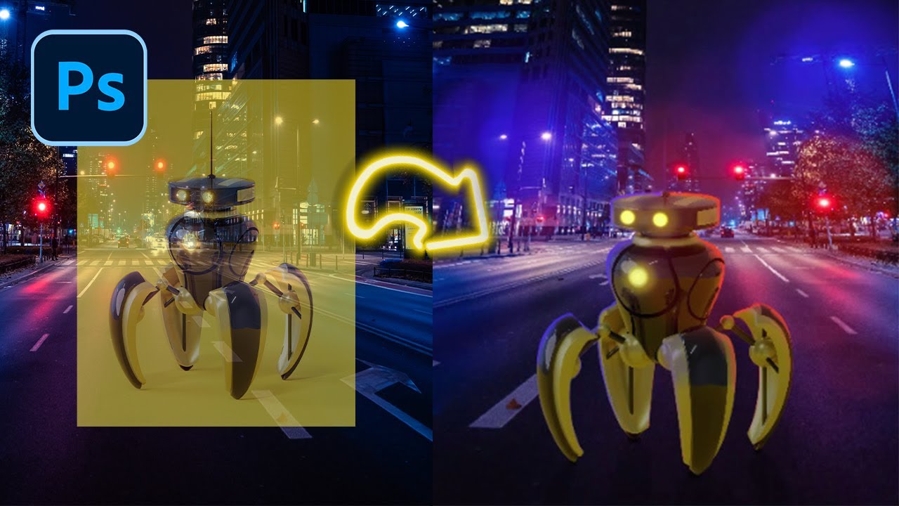 Robot under the city lights Photo manipulation | Photoshop tutorial ...