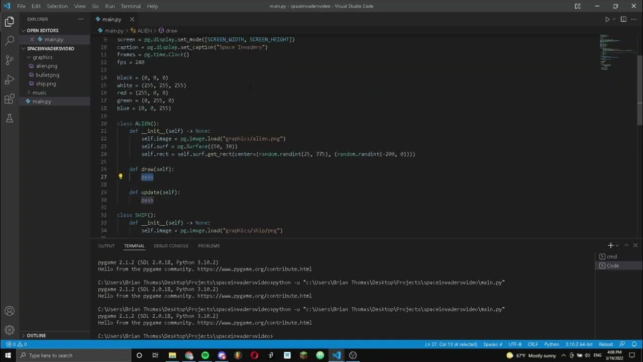 Space Invaders Tutorial Using Pygame - YouTube