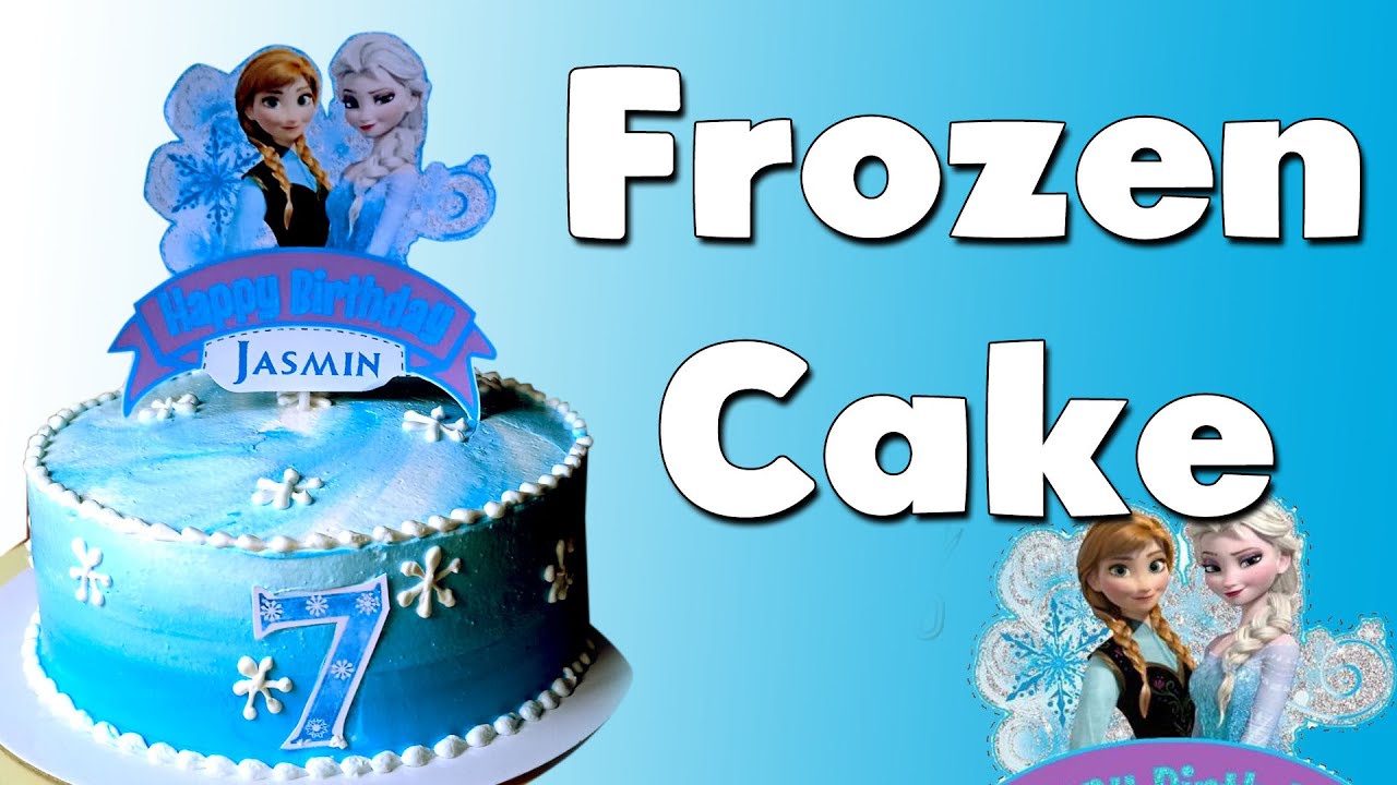 Simple Frozen-themed Cake in Boiled Icing and Printed Topper - YouTube