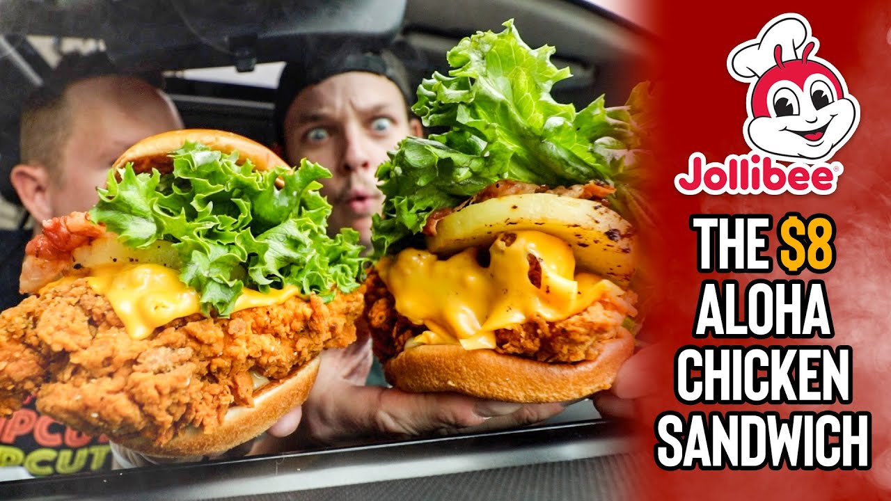 We ate Jollibee's *NEW* $8 Aloha Chicken Sandwich with Pineapple 🍍 ...