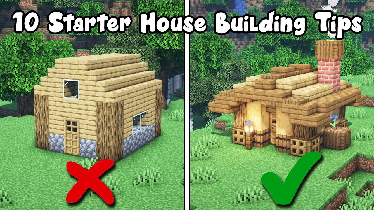 10 Tips & Tricks for Building the BEST Minecraft Starter House! - YouTube