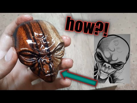 how to carve a Alien Face from Scratch |woodworking| mesquite wood ...