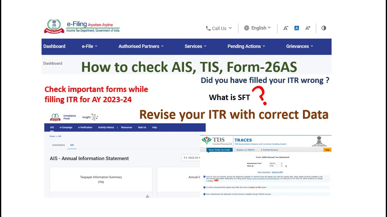 How to Check AIS, TIS, Form-26AS/ File your ITR with Correct data - YouTube